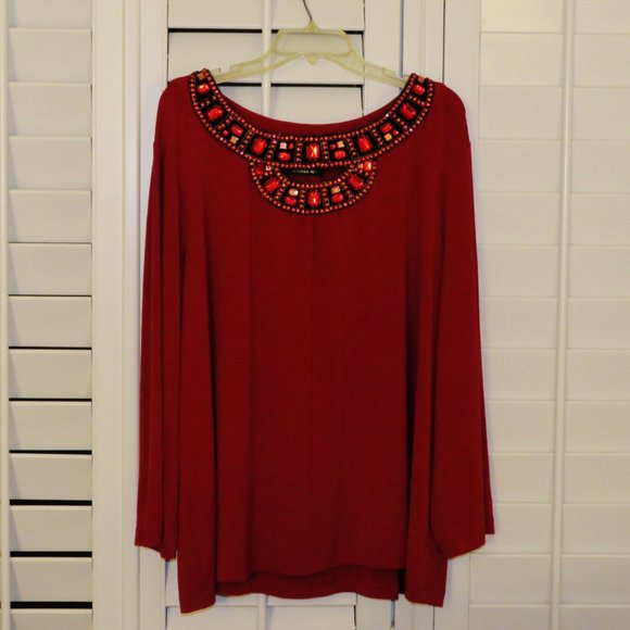 Bob Mackie | Tops | Bob Mackie Red Embellished Top Size 3x | Poshmark